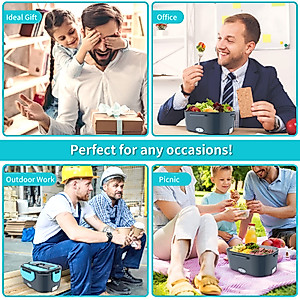 CHARMDOO Electric Lunch Box 60W Food Warmer Heater 12V 24V 110V Faster Heated Lunch Box for Car/Truck/Home Portable Heating Boxes with 1.5L 304 SS Container Fork & Spoon