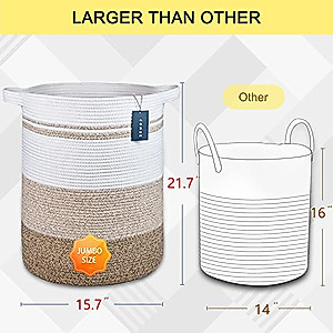 COMSE Extra Large Laundry Basket, Tall Blanket Basket, Laundry Hamper with Handles, 15.7”x 21.7”, Cotton Rope Basket, Woven Laundry Basket, Toy Basket, Clothes Baskets,Woven Basket,Gradient Brown