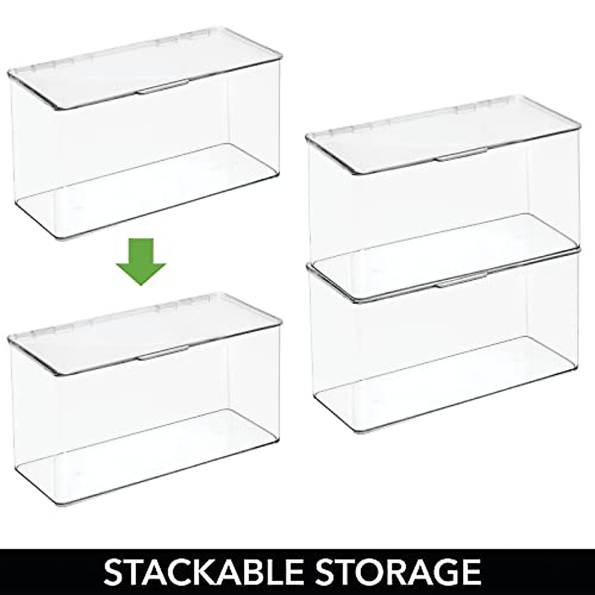 mDesign Kitchen Pantry and Fridge Storage Organizer Box Containers with Hinged Lid for Shelves and Cabinets - Holds Food, Snacks, Seasonings, and Utensils - Lumiere Collection - 2 Pack - Clear