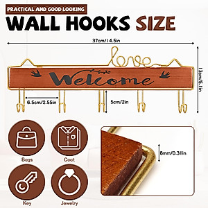 Betinyar 2 Pack Wood Coat Rack Wall Mount, Wall Coat Hangers for Entryway, Key Holder for Wall, Wood Wall Coat Rack with 5 Hooks, Key Rack for Coat Hat Bag Key Storage Organizer(Black+Gold)