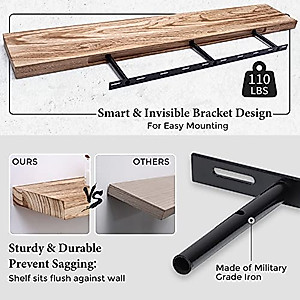 Axeman Floating Shelves, 8 Inch Deep Rustic Solid Wood Wall Shelves for Storage, Wall Mounted Display Shelving with Invisible Heavy-Duty Metal Bracket, 48" W x 8" D x 1.6" H, Carbonized Black