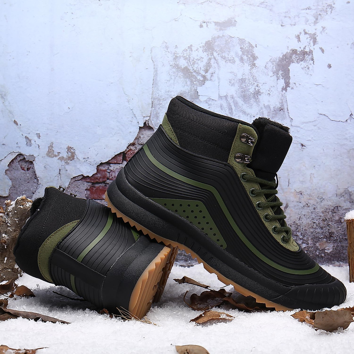 ulogu Snow Boots men Waterproof Insulated Green Duck Boots Fur Lined Warm Ankle Booties Lightweight Comfortable Winter Walking Shoes Zapatos Botas Invierno Para hombres