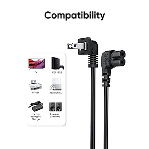 CableCreation 10 Feet 18 AWG Angled 2-Slot Non-Polarized Angle Power Cord for Samsung TV LG TCL Replacement (IEC320 C7 to Nema 1-15P), 3M