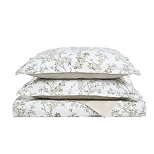 Laura Ashley Home - Queen Duvet Cover Set, Cotton Reversible Bedding with Matching Shams, Medium Weight Bedding for All Seasons (Lindy Green, Queen)