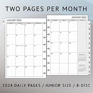 2024 Daily & Monthly Planner Refills for 8-Discbound Junior Size Planners - Appointment Schedule & To Do List, Monthly Tabs, 8-Disc Punched, Jan 2024 - Dec 2024