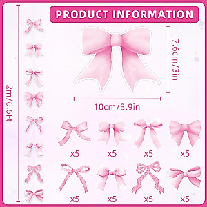 Pink Bow Party Hanging Garland Decorations, Coquette Birthday Decorations, Pink Bow Decorations for Baby Shower Bridal Bachelorette Wedding Party Decor