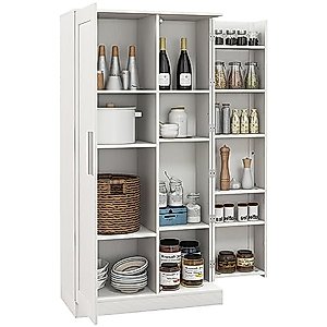 HOMCOM 63" Kitchen Pantry Storage Cabinet, 14-Tier Freestanding Kitchen Cupboard with 2 Doors, Adjustable Shelves for Living Room, Dining Room, White