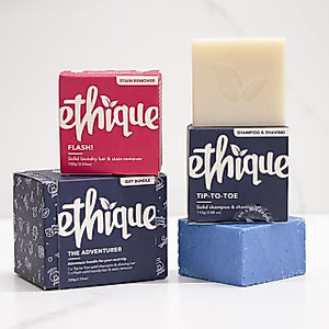 Ethique The Adventurer Gift Pack for Travelers - Shampoo, Laundry, Shaving & Stain Remover Bundle - Plastic-Free, Vegan, Cruelty-Free, Eco-Friendly, 7.4 oz (Pack of 1)