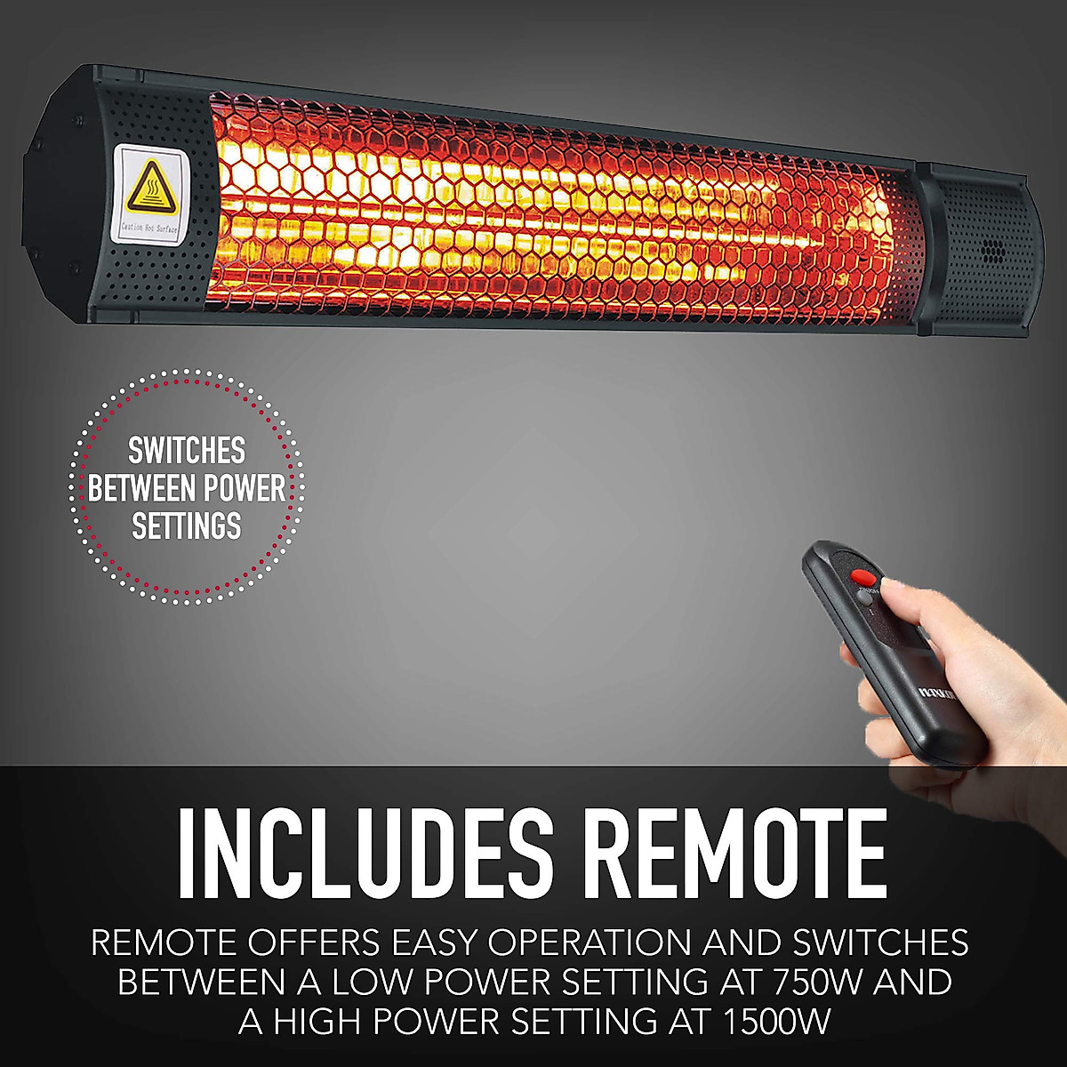 Permasteel Outdoor Wall-Mounted Space Heater | Electric Patio Heater with Remote, 1500W, PH-90203-BK-AM, Infrared Radiant Heater for Small Spaces, Indoors & Outdoors