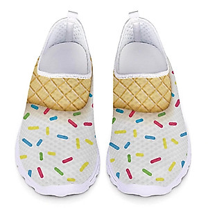 Veniyate Melting Ice Cream Pattern Womens Walking Shoes Air Mesh Lightweight Comfortable Slip on Sneakers Quick Dry Summer Water Flats