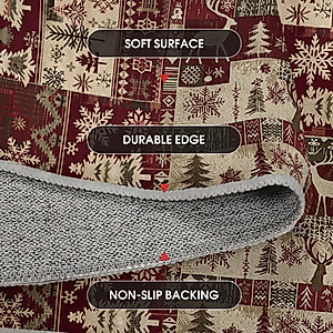 Artoid Mode Rustic Buffalo Deer Xmas Tree Snowflakes Christmas Area Rug, Winter Home Decor Low-Profile Non-Slip Washable Door Mat for Entryway Bedroom Living Room Laundry Room Indoor 2x3 Feet