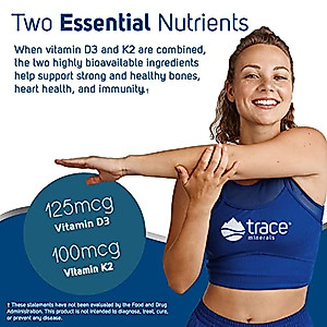 Trace Minerals | Liquid Ionic Vitamin D3 + K2 | 125 mcg (5,000 IU) D3, 100 mcg K2 | Concentrated Dietary Supplement | Support Strong Bones, Teeth, Heart Health, and Immunity | 2 fl oz. 296 Servings