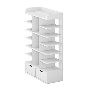 ZOYO Wooden Vertical Shoe Rack,Hallway Storage Stand,Wooden Shoe Storage Cabinet，Saving-Space Shoe Rack,Small Space Storage Rack for entryway ,White(Medium)