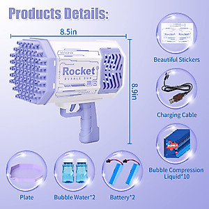 Bubble Gun Rocket 69 Holes Soap Blaster Machine, Bazooka Bubble Launcher Blower Toys for Kids Outdoor Indoor, Bubble Maker for Party Birthday Wedding(Purple)