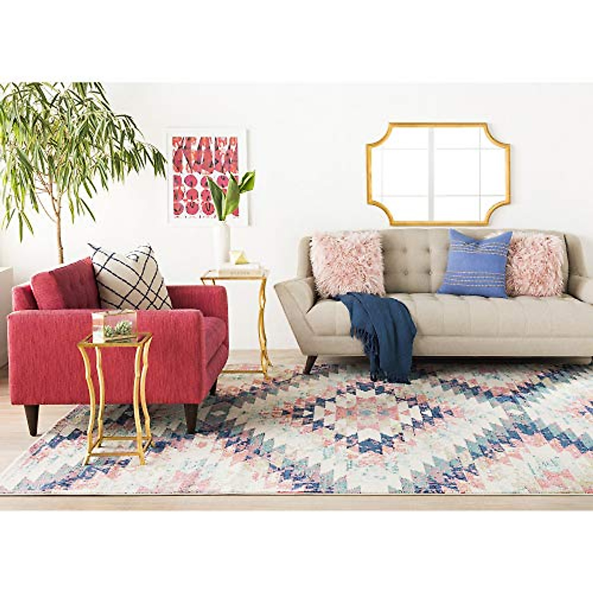 Livabliss Tara Bohemian Southwestern Area Rug,5'3" Round,Teal