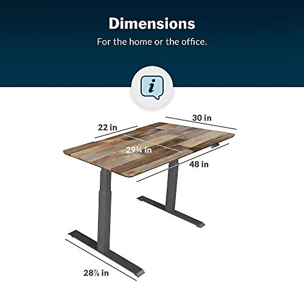Vari Electric Standing Desk 48" x 30" (VariDesk) - Electric Height Adjustable Desk - Standing Desk for Office or Home - Adjustable Standing Desk - Powerful Dual Motor Sit Stand Desk - Reclaimed Wood