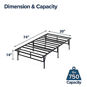 ZINUS SmartBase Compack Mattress Foundation / 14 Inch Metal Bed Frame / No Box Spring Needed / Sturdy Steel Slat Support, Narrow Twin, Black