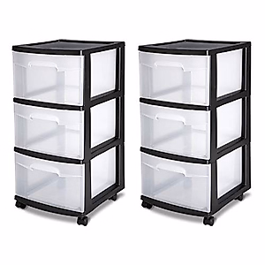 Sterilite 28309002K 3 Drawer Cart - Black KD, 2-Pack