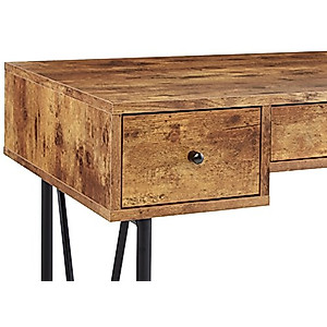 Coaster Furniture Analiese Farmhouse 3 Drawer Home Office Writing Desk Black Metal Base Antique Nutmeg Brown 801541