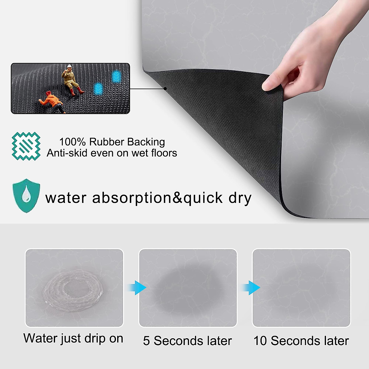 Coffee Maker Mat for Countertops, Coffee Bar Accessories Fit Under Coffee Machine Mat 19inx12in-Rubber Backed Coffee pots - table mat Under Appliance, Coffee Dish Drying Mat, Grey for Kitchen Counter