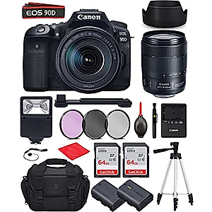 Canon EOS 90D DSLR Camera with Canon EF-S 18-135mm f3.5-5.6 is USM Lens Bundle, Starter Kit with Accessories (Gadget Bag, Digital Slave Flash, 128Gb Memory, 50 inch Tripod), Black, Full-size