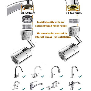Universal Splash Filter Faucet,720 Rotating Anti-Splash Faucet Extender with 2 Faucet Adapter, Faucet Aerator Sprayer for Kitchen Sink Bathroom (0.86/0.94)