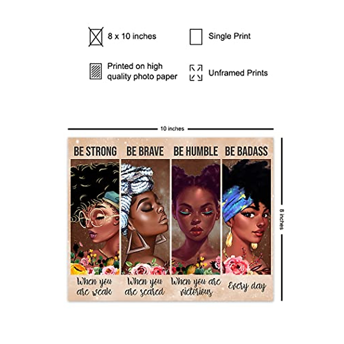 Be Strong Be Brave Be Badass Poster - African American Women - African American Woman - Black Women - African American Wall Art - Black Wall Art - Motivational Wall Decor - Encouragement Gifts