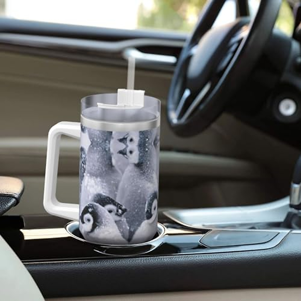 HULIBIN Cute penguin1 Print Double Deck Stainless Steel Travel Coffee Cup With Lid 40 Oz Ice Bully Cup
