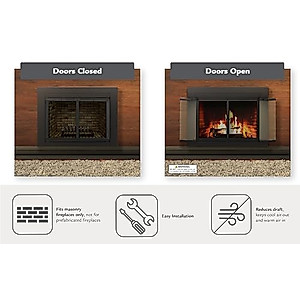 Pleasant Hearth AT-1002 Ascot Fireplace Glass Door, Black, Large