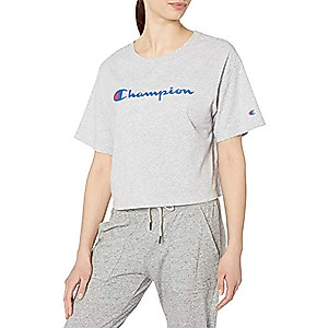 Champion womens Cropped Tee, Script Logo T Shirt, Oxford Gray-550757, Small US