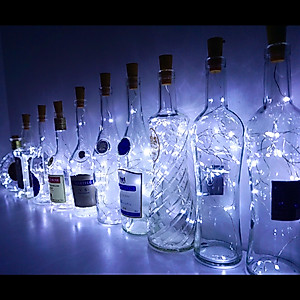 10 Pack 20 LED Wine Bottle Cork Lights Mini Fairy String Lights Copper Wire, Battery Operated Starry Lights for DIY, Festival, Wedding, Party, Indoor, Outdoor Decoration (Cool White)