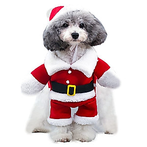 beautydaffy Christmas Pet Clothes Santa Claus Shape Design Comfortable Winter Dog Cat Costumes with Hat