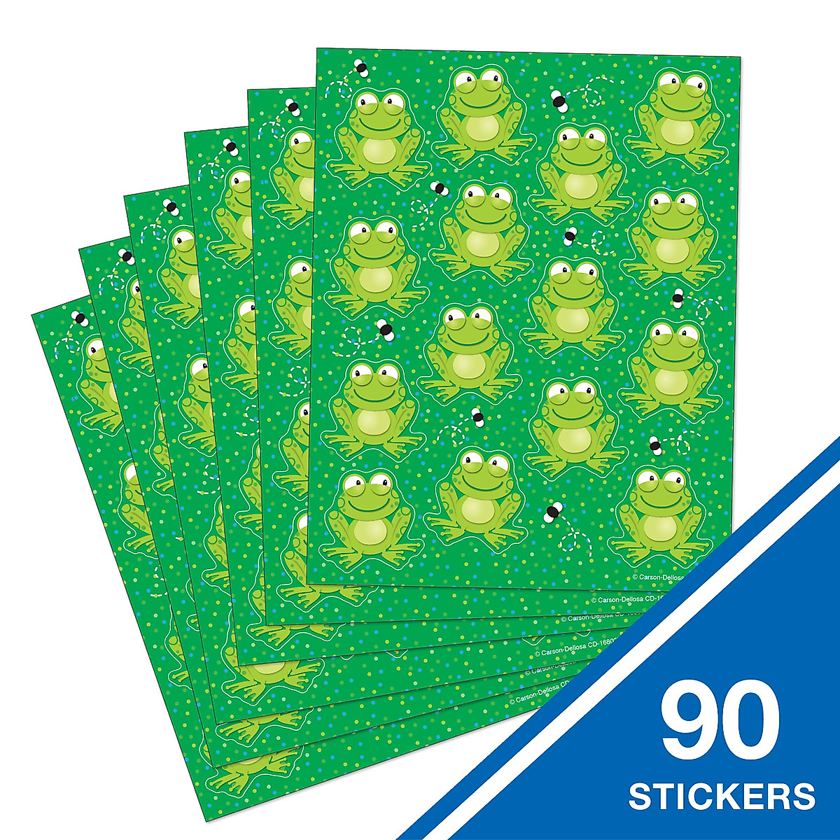 Carson Dellosa 90 Frog Stickers for Kids, 6 Sheets of Incentives for Crafts, Prizes, Scrapbooking, Water Bottle, Science, Reward Chart, and School Supplies, Classroom Must Haves