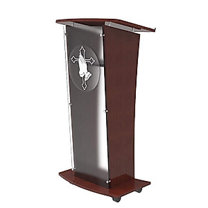 FixtureDisplays® Wood Podium with Frost Acrylic Front Panel, 46.5" Tall Pulpit Lectern with Pray Hand Decor, Easy Assembly Required 1803-5+12152