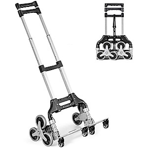 Happygrill Stair Climbing Cart Hand Truck with Bungee Cord, Portable Folding Trolley with Adjustable Handle for Cargo Transportation