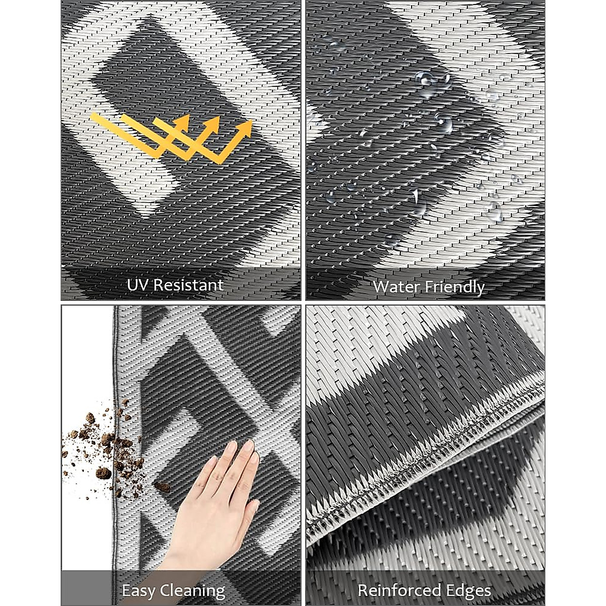 GEUOYEE Reversible Mats - Outdoor Rugs for Patio Clearance, 5'x8' Plastic Straw Rug Waterproof, Outside Indoor Outdoor Area Rug for RV, Backyard, Deck, Picnic, Beach, Trailer, Camping (Grey)