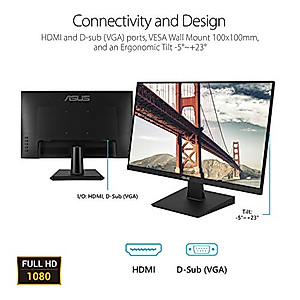 ASUS VA27EHE 27” Eye Care Monitor Full HD (1920 x 1080) IPS 75Hz Adaptive-Sync HDMI D-Sub Frameless,Black