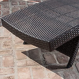 Asifom Outdoor Patio 4 Adjustable Backrest Chaise Lounger and 2 Side End Tables, 6 Piece Lounge Chair Patio Pool Outside Rattan Reclining Lounge Chairs with Coffee Table