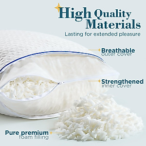 viewstar Pillows Queen Size Set of 2, Firm and Supportive Shredded Memory Foam Pillows, Adjustable Loft Back Side Sleeper Bed Pillow with Washable Removable Cover, 20"x 30"