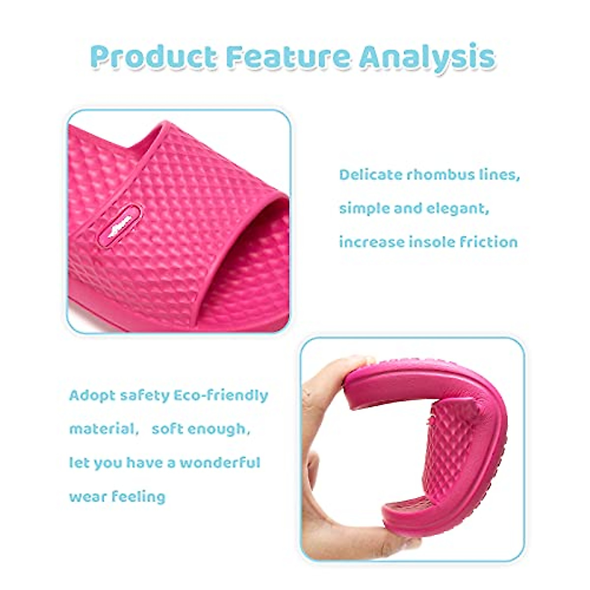 FUNKYMONKEY Unisex-Child Shower Slides, Slip On Water Shoes for Boys and Girls (1 Little Kid, Fuxia)