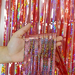 Foil Fringe Backdrop, Melsan 2 Pack 3.2 ft x 8.2 ft Tinsel Foil Fringe Curtains, Sparkle Fringe Curtains for Party Photo Background Decoration, Rose Gold