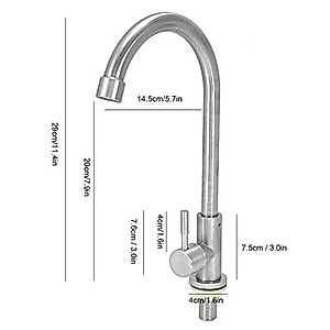 Stainless Steel Basin Faucet Single Cold 360 Degree Rotation Kitchen Faucet Single Hole Sink Water Tap G1/2in Thread