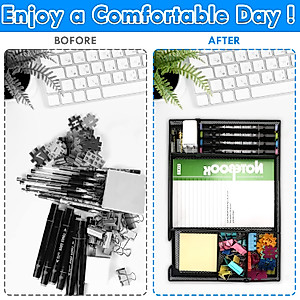 EsOfficce Desk Drawer Organizer Tray with Adjustable Compartments, 6 Grid Metal Mesh Drawer, Multi-use Desk Organizer Storage Box Set for Office,Home,School Supplies, 12.6X9X1.9 inch