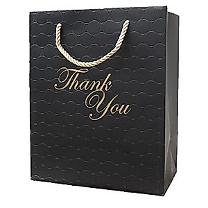 MODEENI 12 Black Thank You Bags with Handles 8x10 Gold Foil Medium Thank U Paper Gift Bags Luxury Event Shopping 8x5x10 Premium Quality Cute Matte Modern Embossed Birthday Merchandise Clothing Business Store Wedding Guests