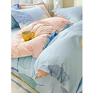 Generic 100% Cotton Duvet Cover Set for King Queen and Twin, Full Size Blue Leaf Print Double Bed Quilt Cover with 2 PCs Pillowcase with Zipper Closure (Full)