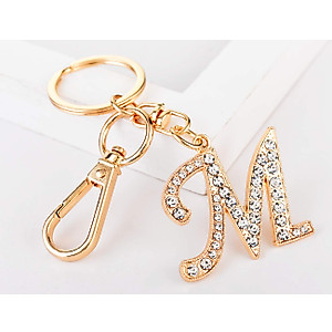 AlphaAcc Keychain for Women Purse Charms for Handbags Crystal Alphabet Initial Letter Pendant with Key Ring,Letter M