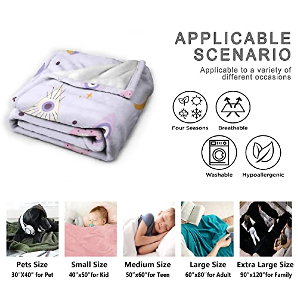 Evil Eye Pattern Throw Blanket Super Soft Fuzzy Plush Fluffy Blanket for Gifts,Bedding Quilt Home Decor for Couch Sofa Bed All Season,30"x40" for Pets