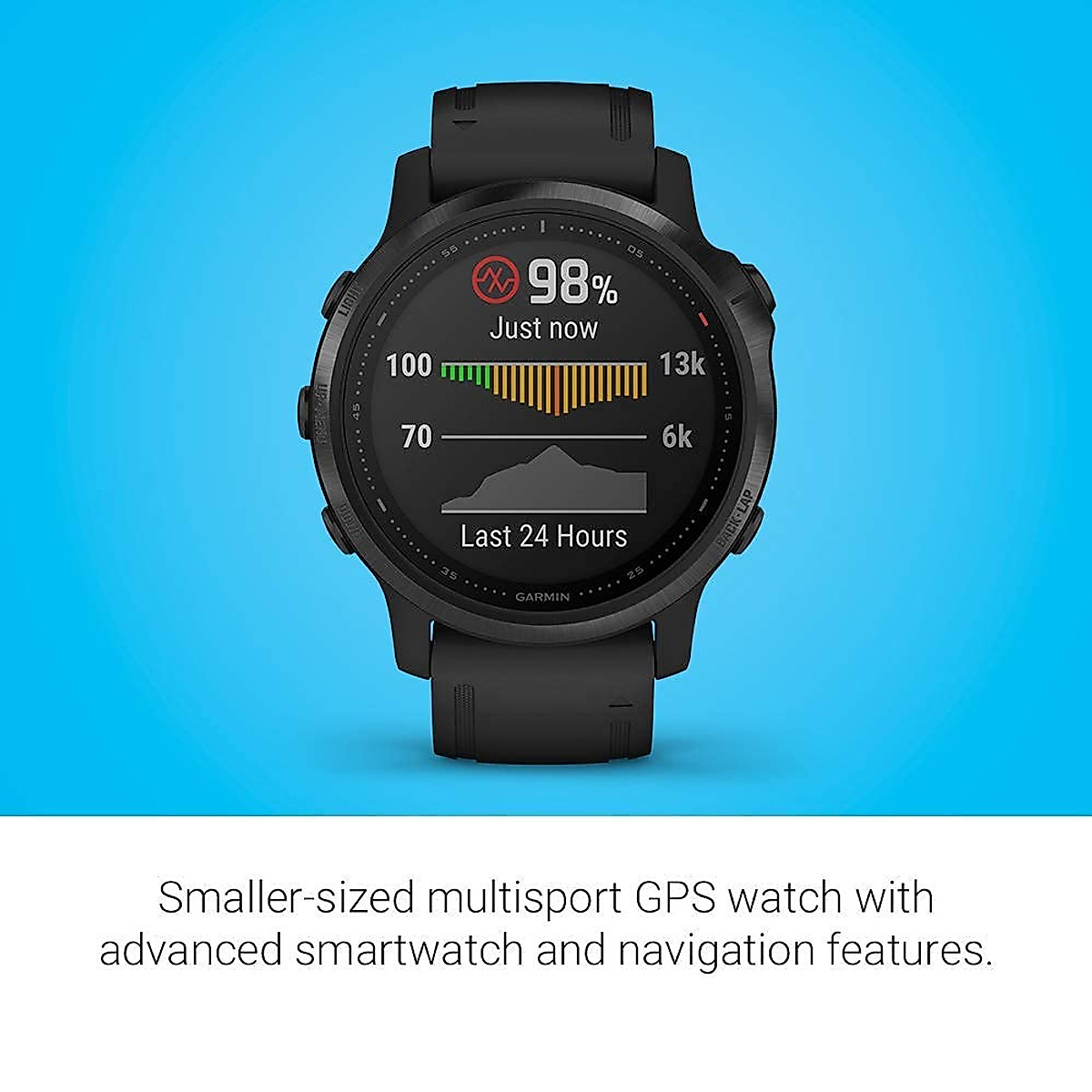 Garmin Fenix 6S Pro, Premium Multisport GPS Watch, Smaller-Sized, features Mapping, Music, Grade-Adjusted Pace Guidance and Pulse Ox Sensors, Black (Renewed)
