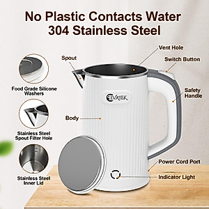 EVATEK Small Electric Kettle, 600W Mini Portable Tea Kettle, Travel Stainless Steel Interior Hot Water Boiler, Auto Shut-Off & No Base, Gift for Camping, Office, Student Dormitory