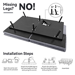 Hcore Convertible Couch, Memory Foam Futon Sleeper, Loveseat Sofa Bed Sofabed, Dark Grey